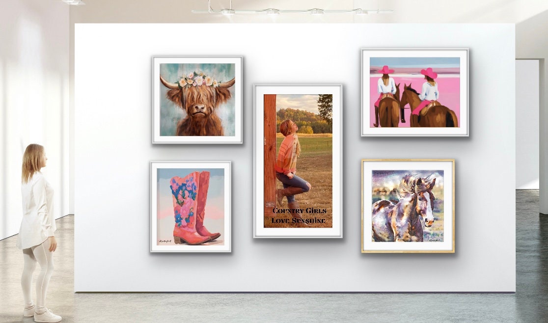 Country Girl Wall Art Group Set of 5 Pintables, Southern Cowgirl ...