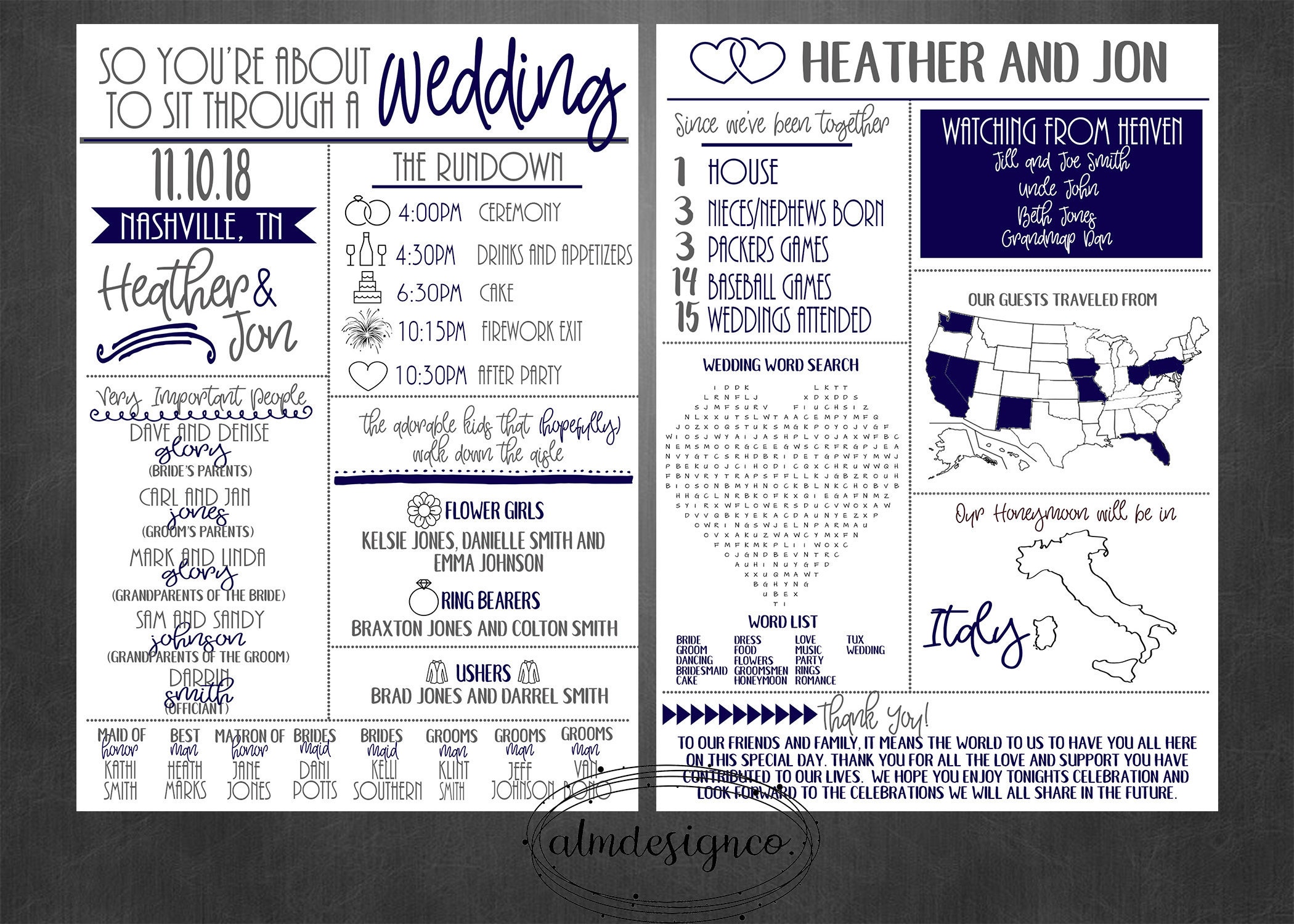 Infographic Wedding Program Etsy