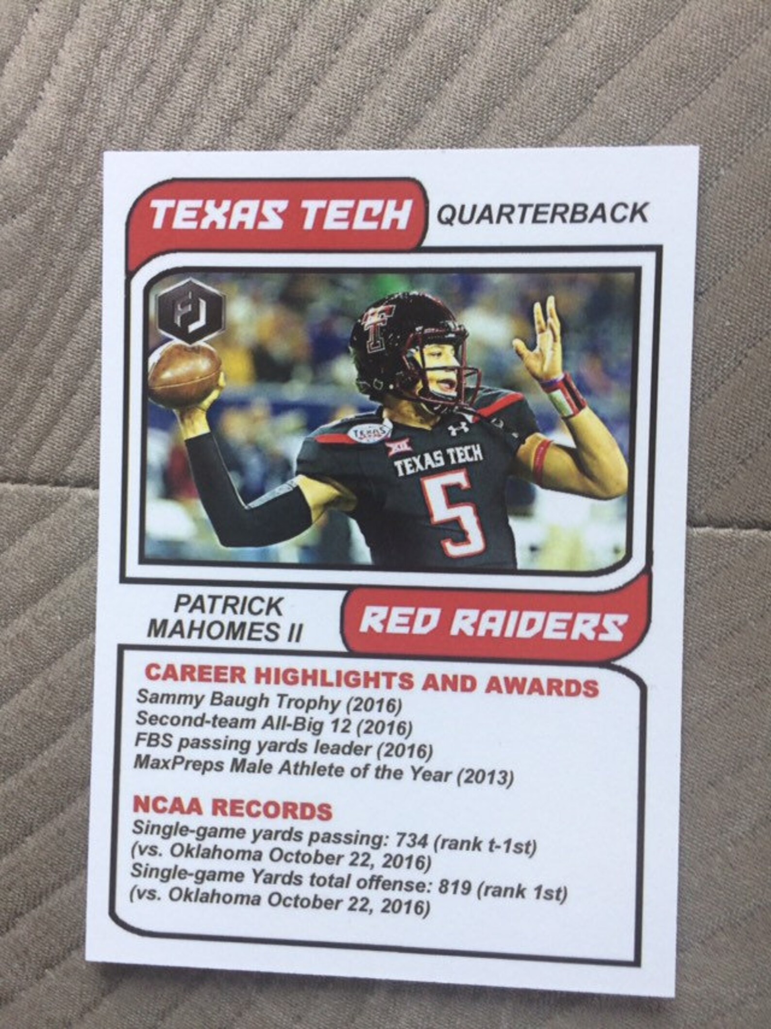 Patrick Mahomes Two Custom Card Lot Including Texas Tech Card - Etsy