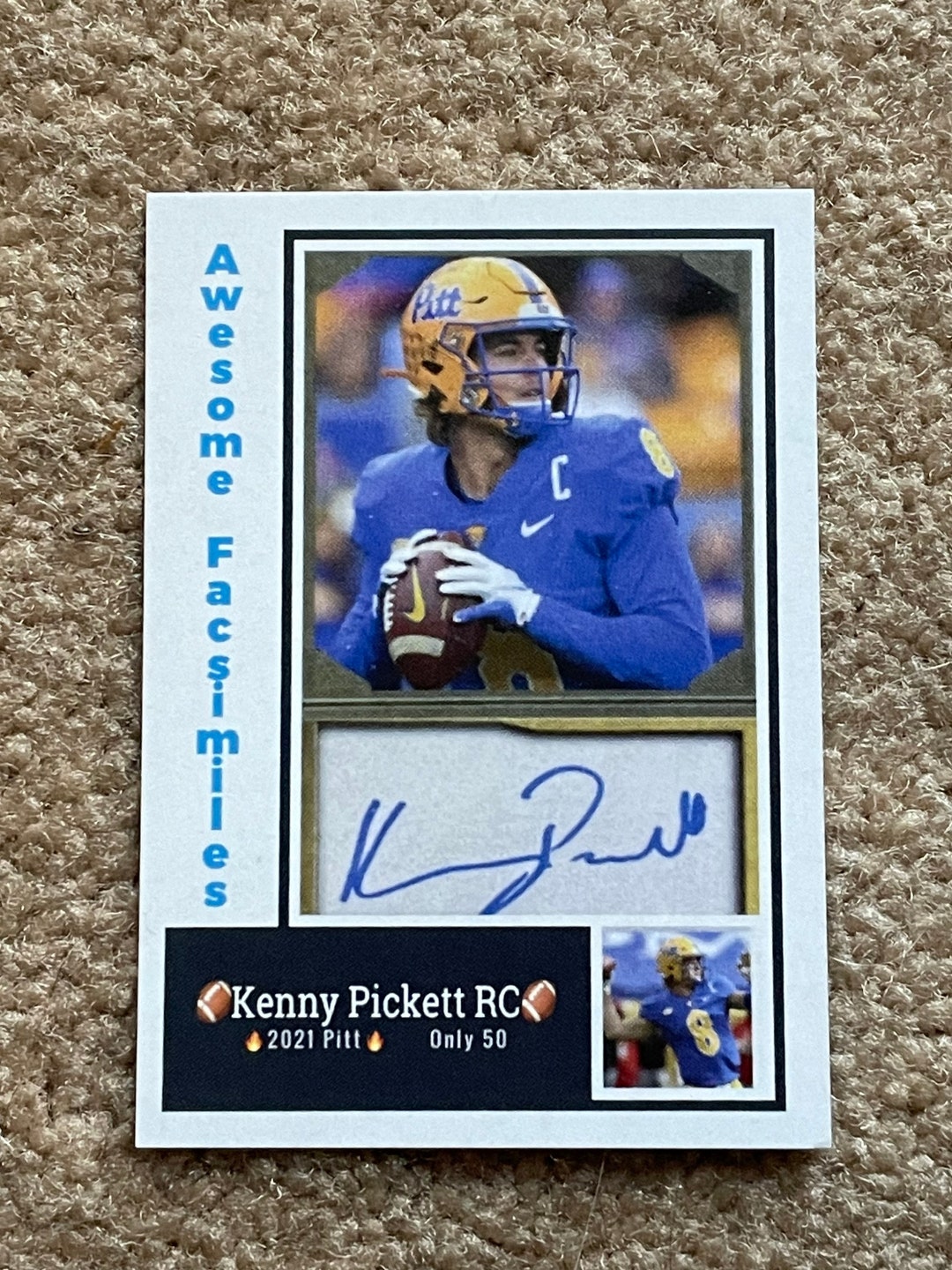 Only 50 Kenny Pickett 2021 Facsimile Autograph Custom Rookie Card Pitt ...