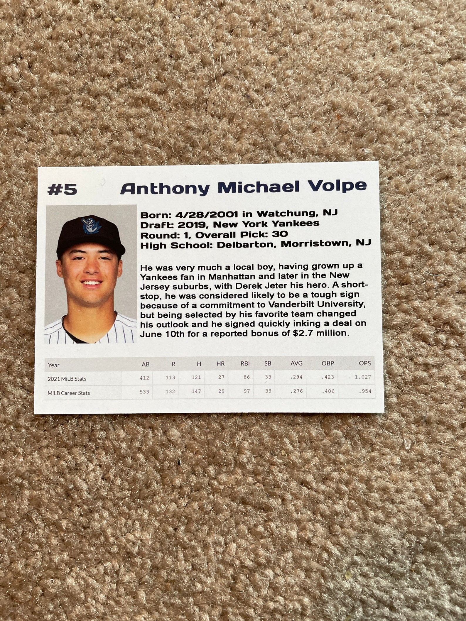 Anthony Volpe 50 Cards 2022 Very First Custom Rookie Card New | Etsy