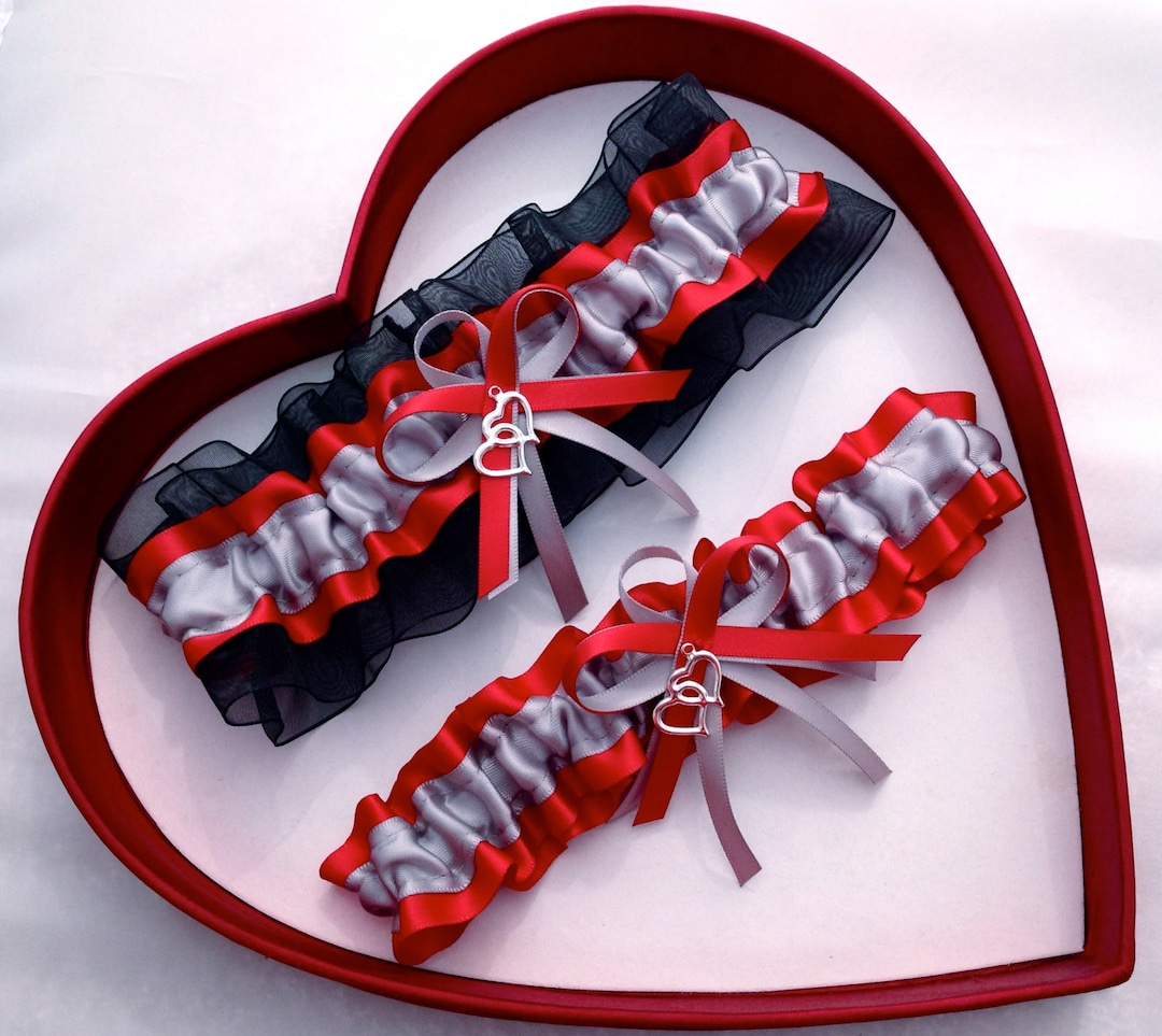 Wedding Garter, Silver Red Black Wedding Garters Prom Homecoming Dance ...