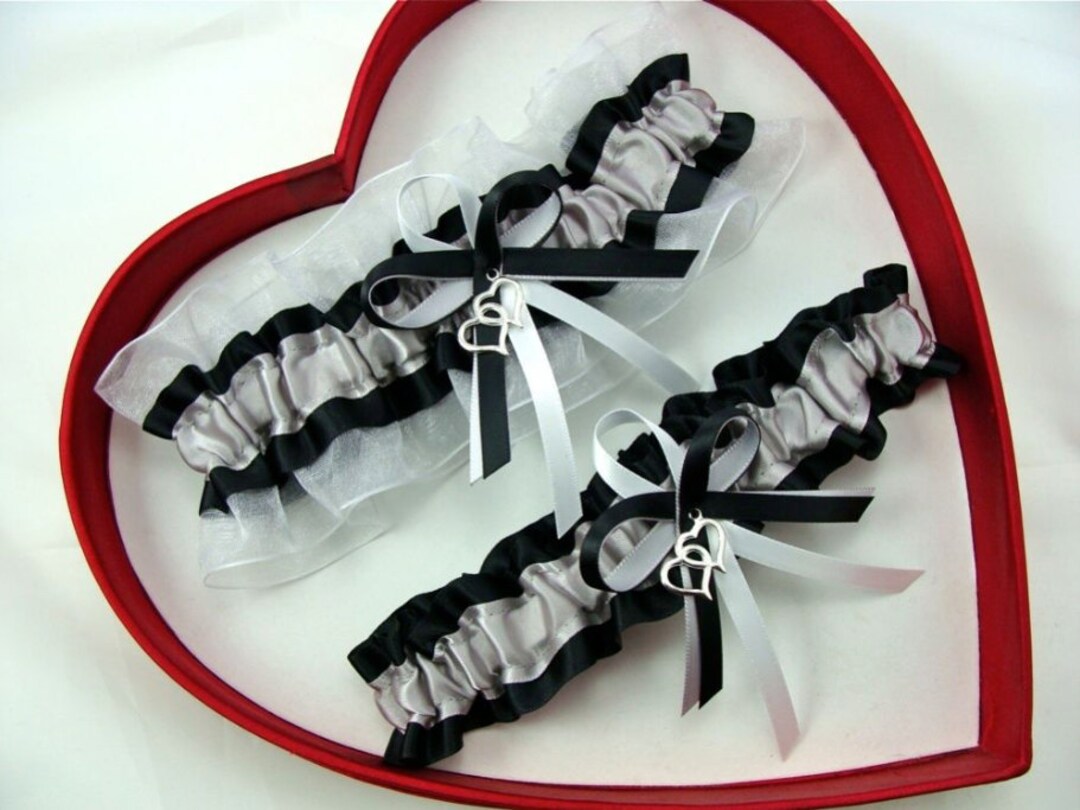 Wedding Garter Silver Black White - Etsy