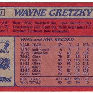 1985-86 Topps #120 Wayne Gretzky Edmonton Oilers - Etsy Canada