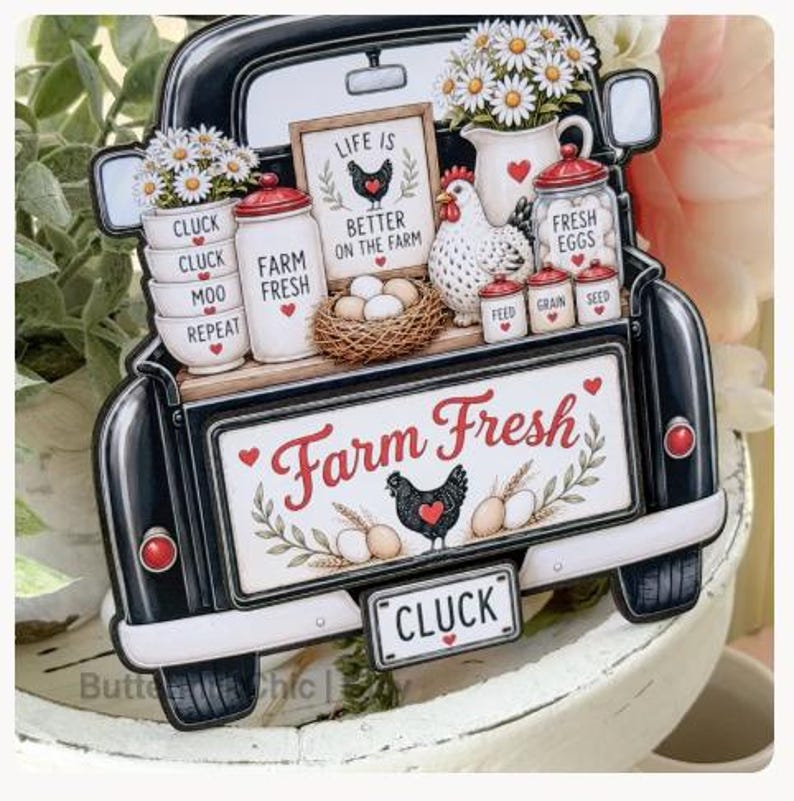 Farm Fresh Chicken Ladder Sign | Layered Wood Tiered Tray Decor ...