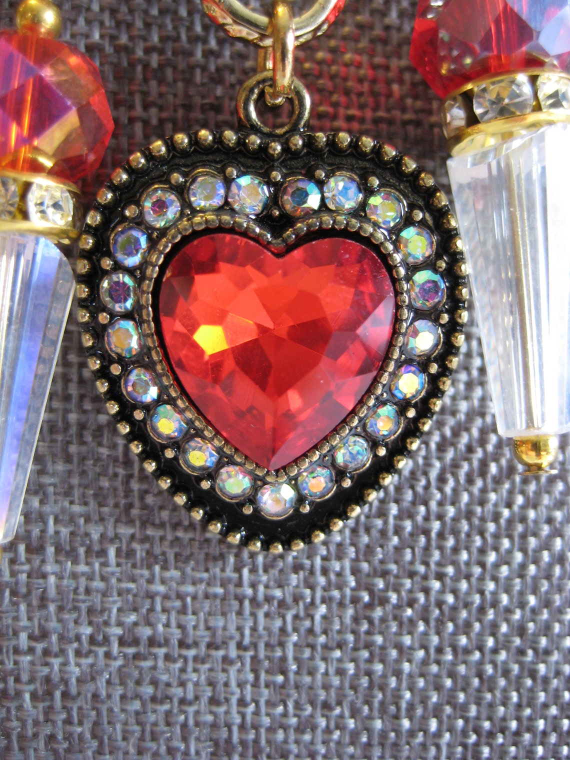 Jeweled Red Heart Necklace Set - Queen of Hearts Necklace Set - Regency ...