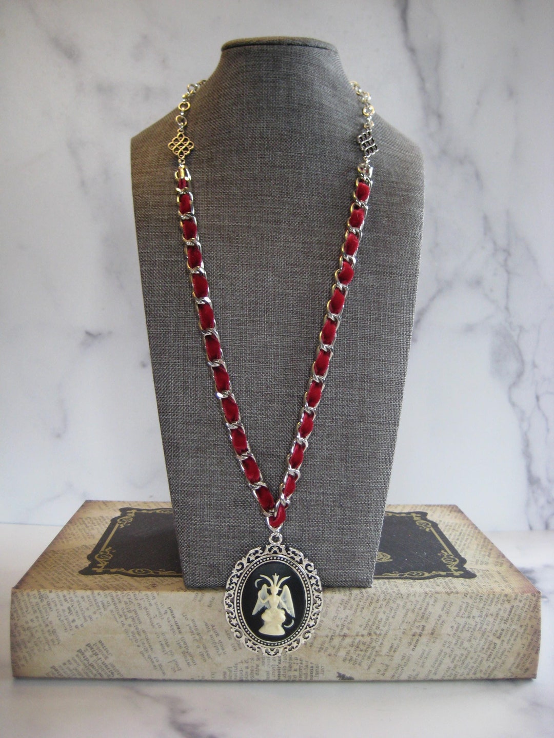 Baphomet Cameo - Red Velvet Baphomet Cameo Necklace - Gothic Style ...