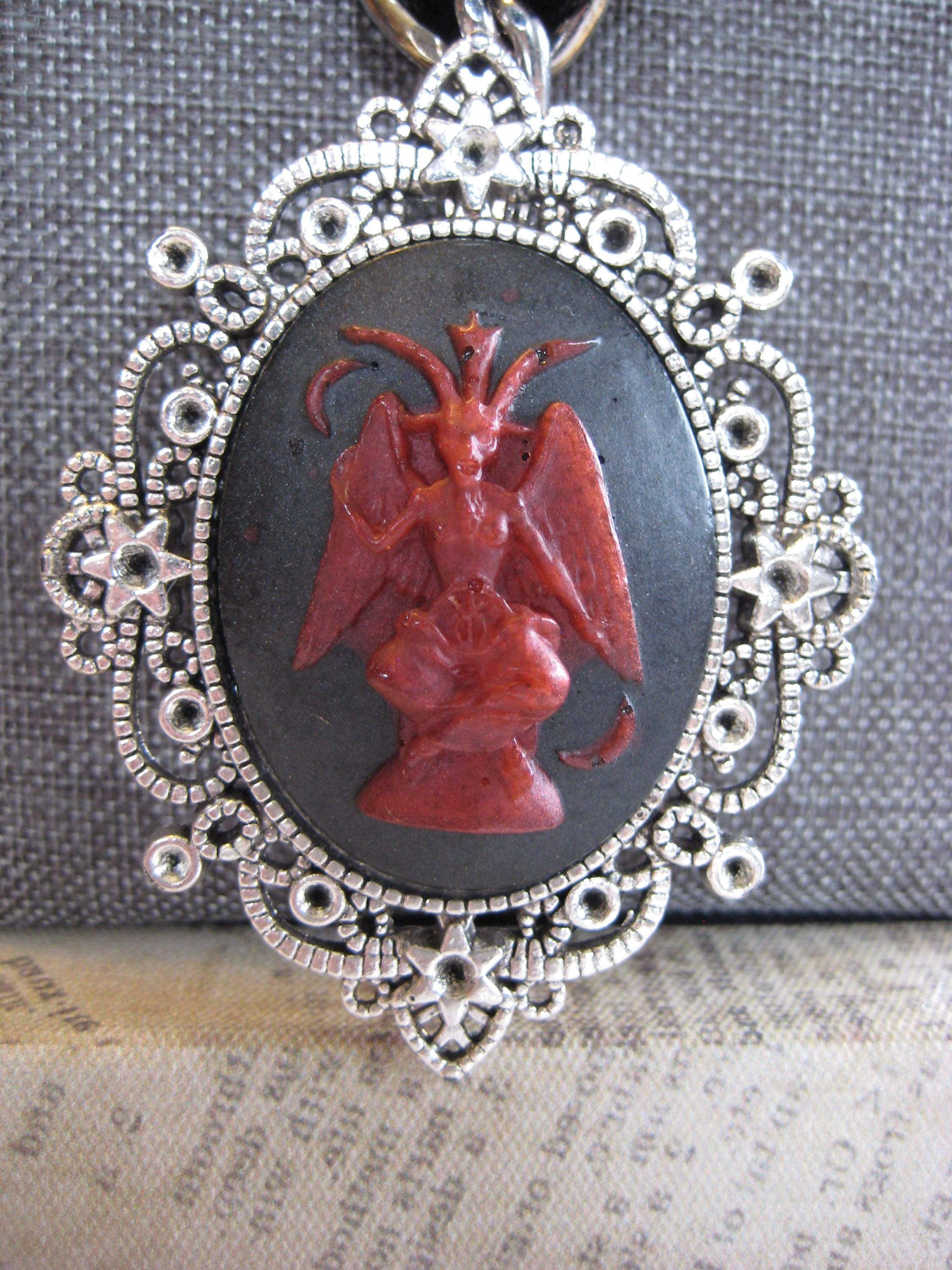 Red Baphomet Cameo Black Velvet Baphomet Cameo Necklace Gothic Style Cameo Necklace Vintage ...