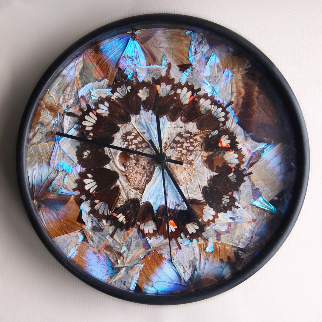 Hector - Iridescent Blue and Lilac Butterfly Wing Wall Clock - Etsy