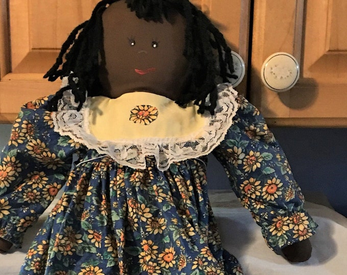 Vintage Beautiful Hand Made 22" Black Rag Doll With Very Bright and ...