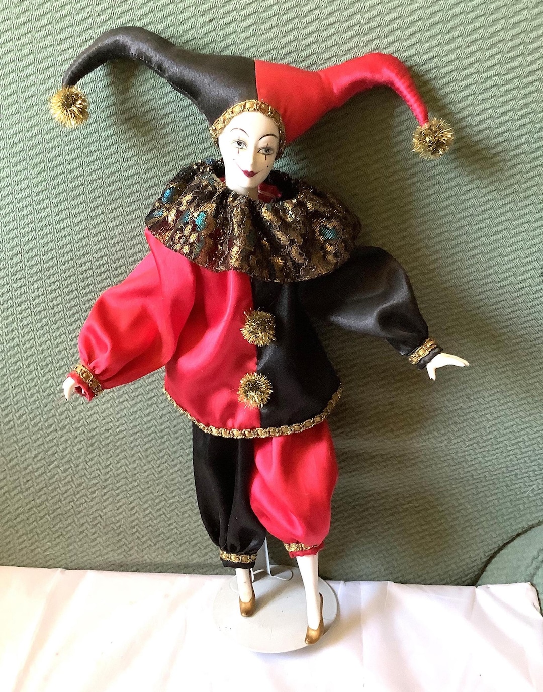 Vintage 19 Inch Colorful Jester Doll Dressed in Black and Red Outfit - Etsy