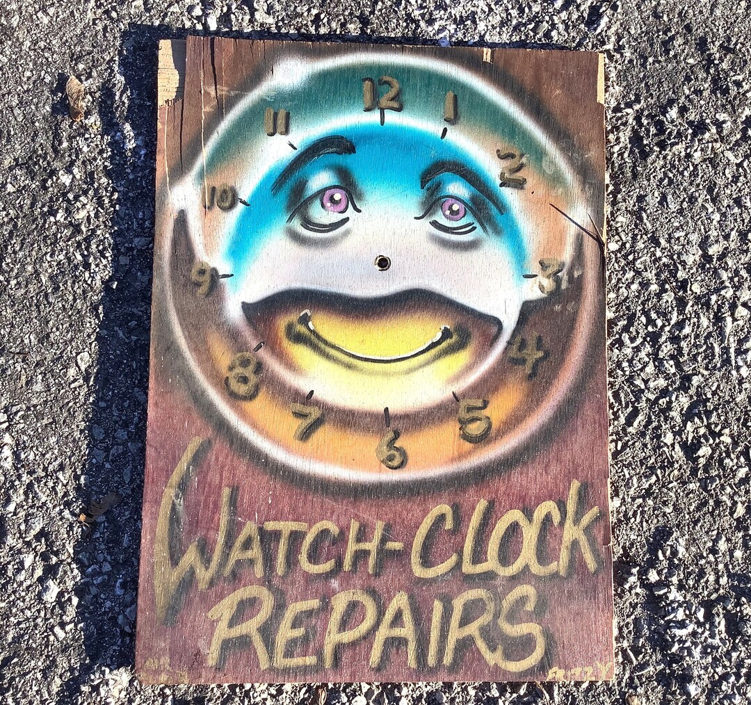 Vintage Hand Crafted Wood Watch-clock Repair Sign With Artist Signature ...