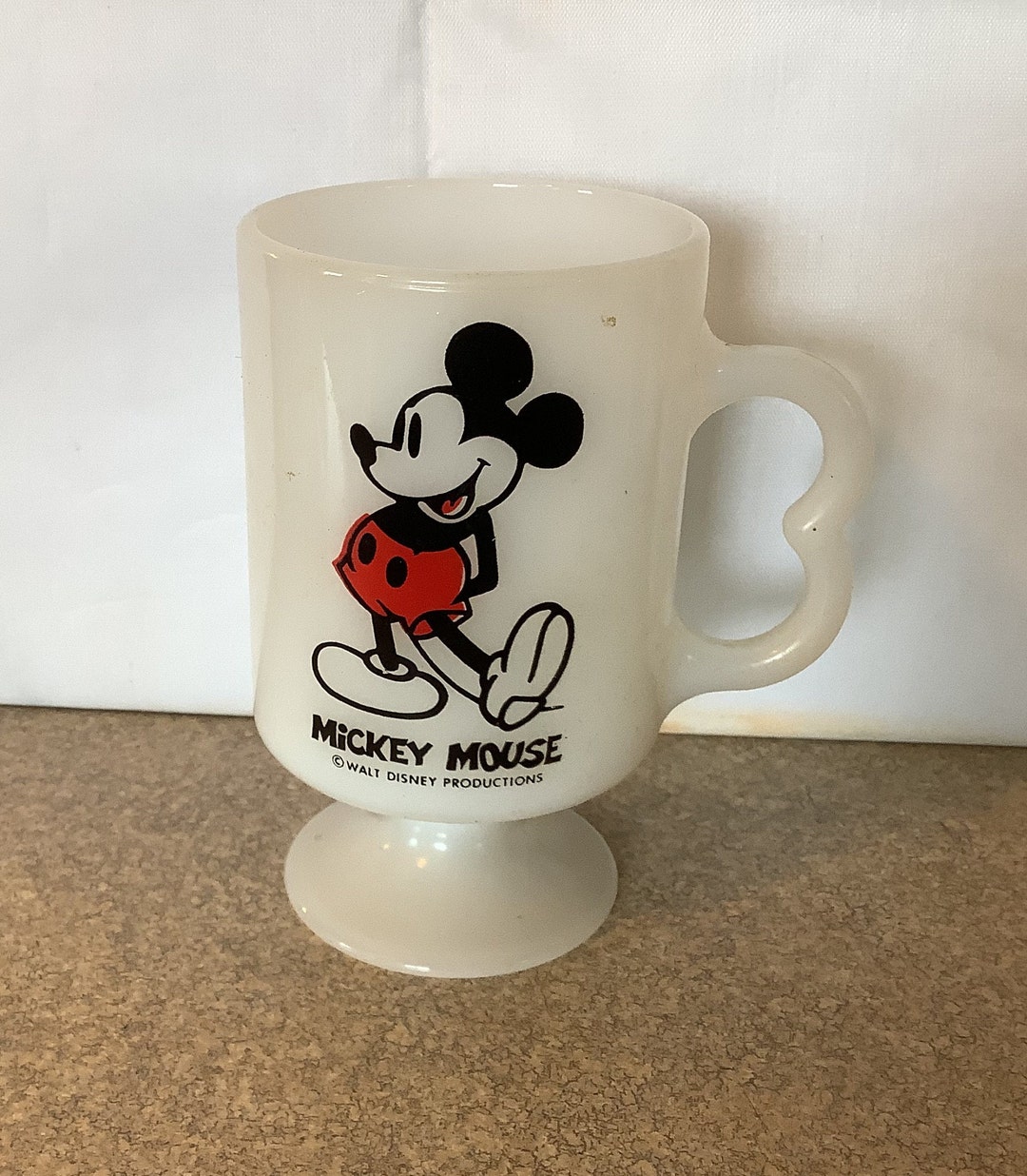 Vintage 1960s Mickey Mouse Milk Glass Footed Mug 8 Ozs USA Made Fire ...
