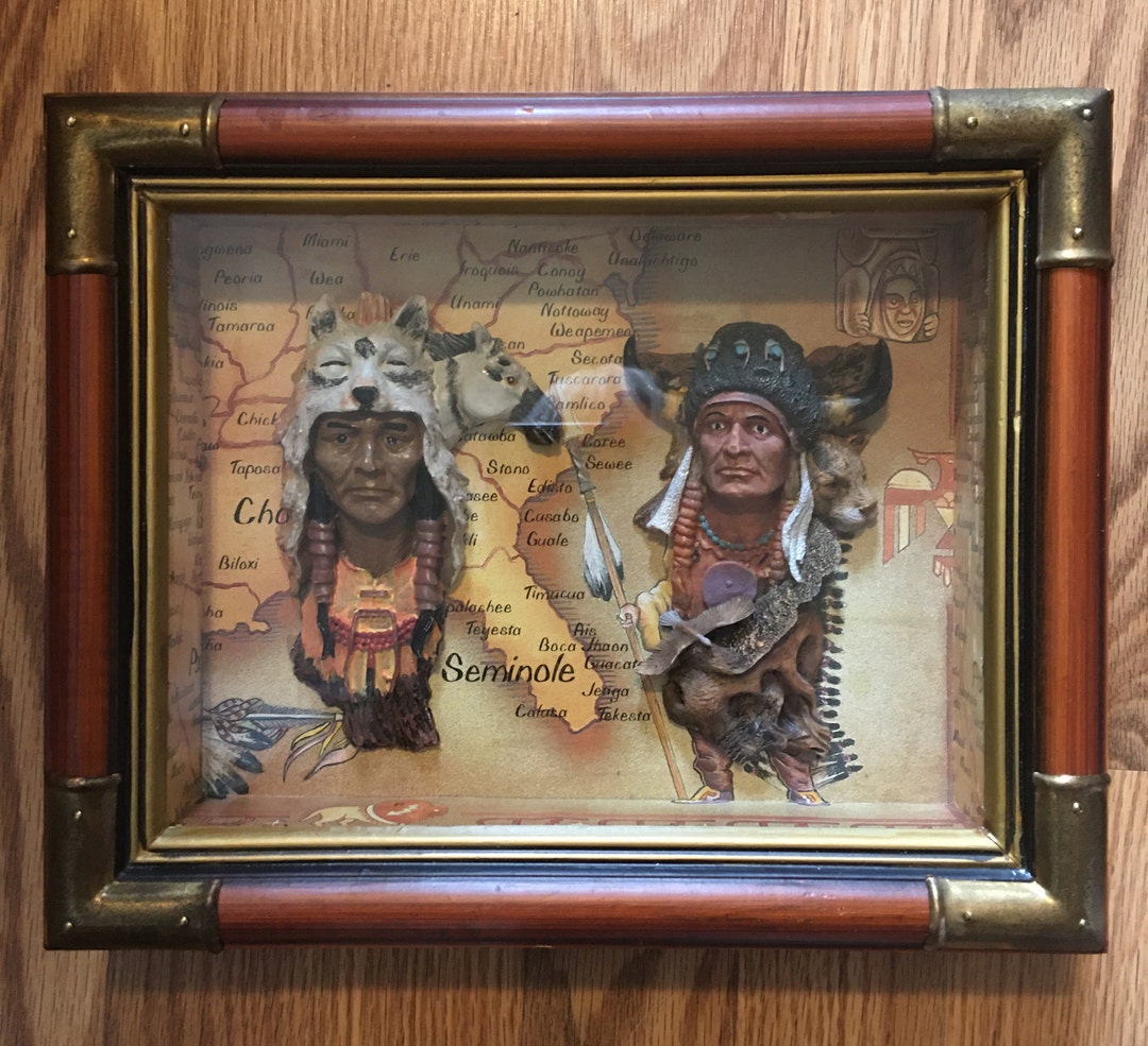Vintage Native American Seminole Indian Tribes Shadow Box Showing the ...