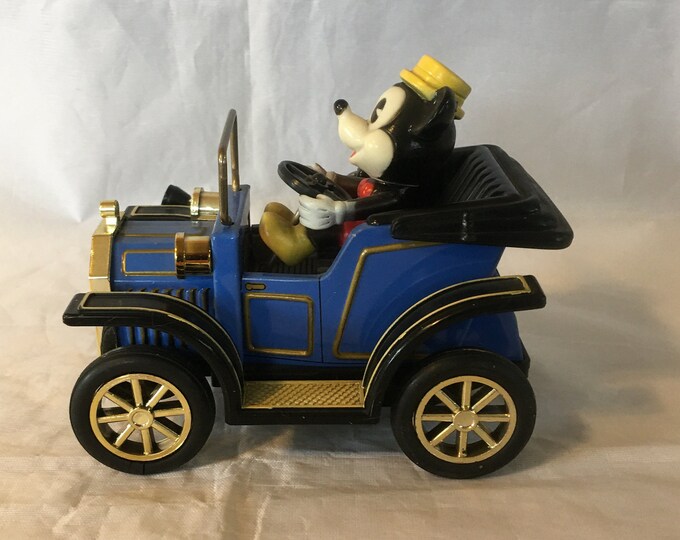 Vintage 1981 Walt Disney Mickey Mouse 1908 Lever Toy Car BLUE Tin ...