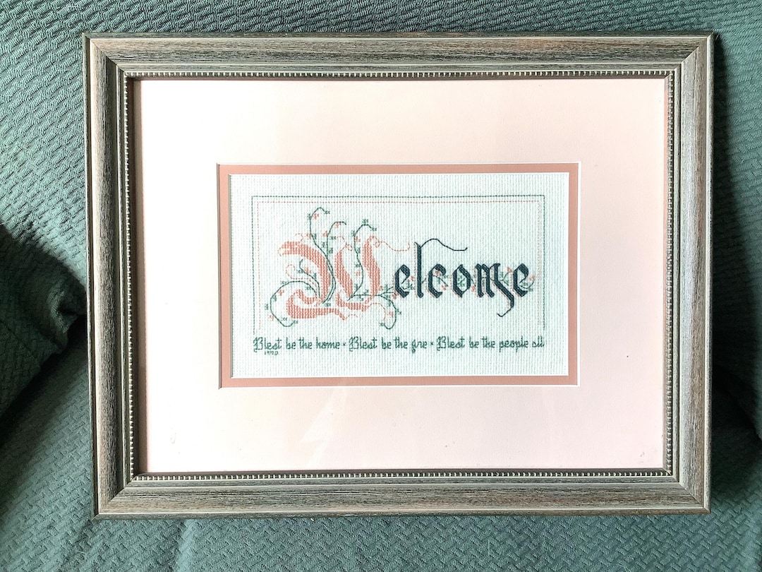 Vintage 1970s Framed Completed Cross Stitch "welcome " With Blessings ...