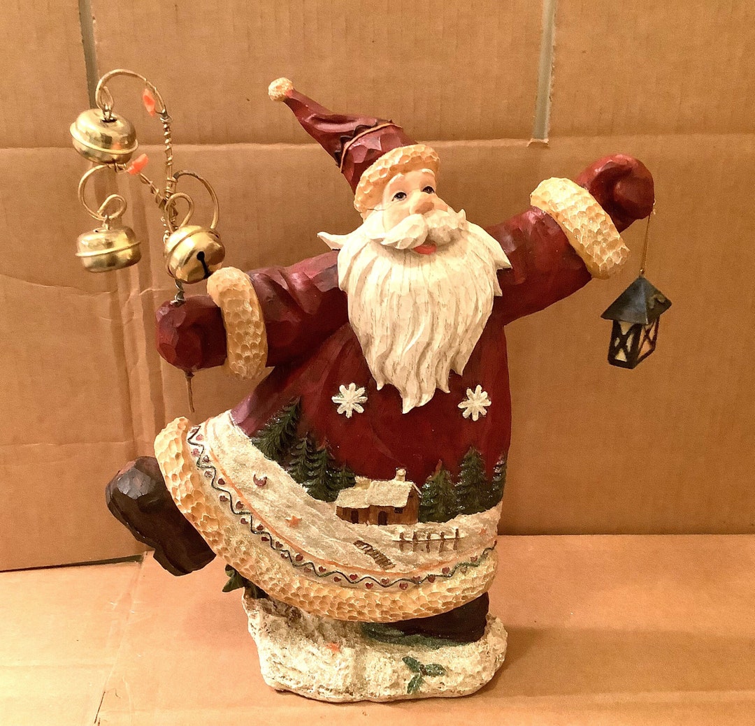 Vintage 12 Inch Tall Resin Decorative Santa Figurine Holding Bells and ...