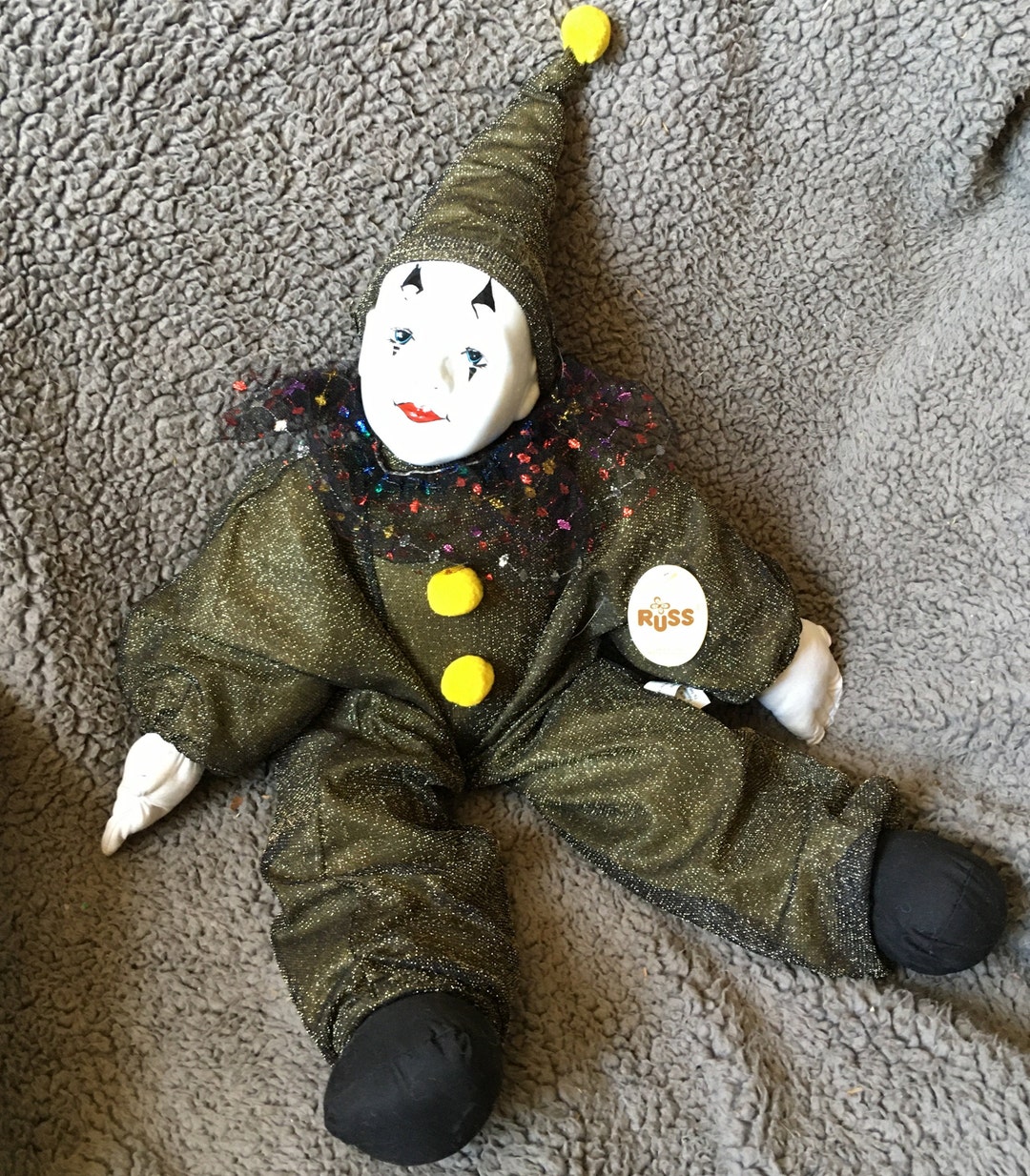 Vintage 22 Inch Russ Berrie Porcelain Faced Jester / Clown Doll - Etsy