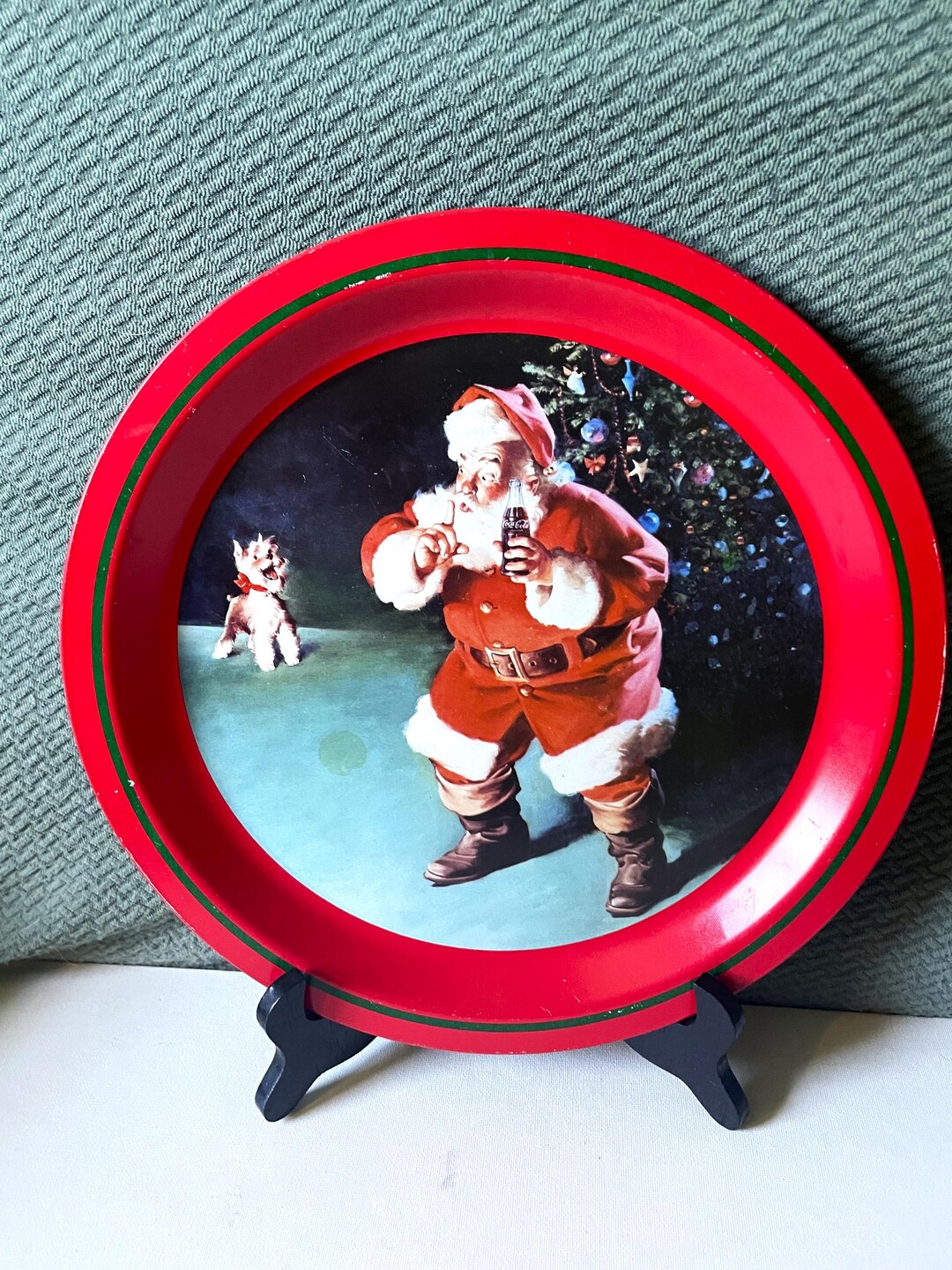 Vintage COCA COLA "when Friends Drop In" Round Metal Santa Serving Tray ...
