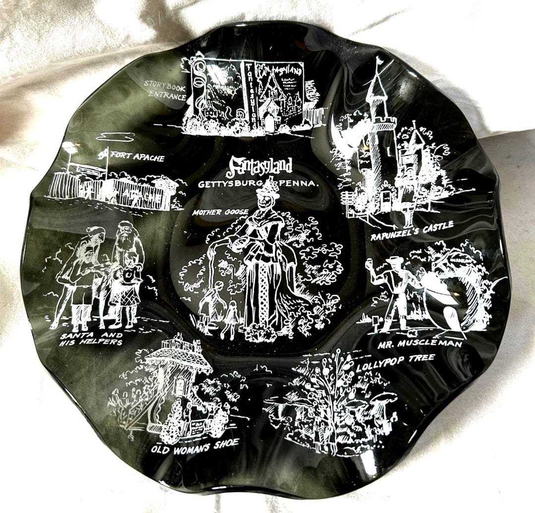 Vintage Fantasyland Gettysburg PA Glass Dish Ruffled Story Book Theme ...