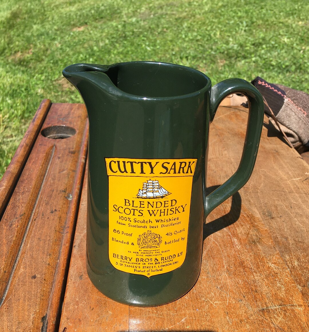 Vintage Cutty Sark Scots Whisky Pub Jug Bar Pitcher W Ship Double Sided ...