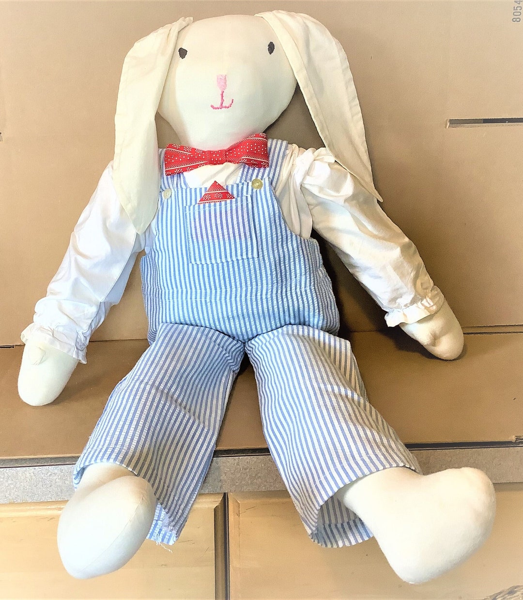Vintage Handcrafted Plush 28 Inch Rabbit Doll With Seer Sucker Jump ...