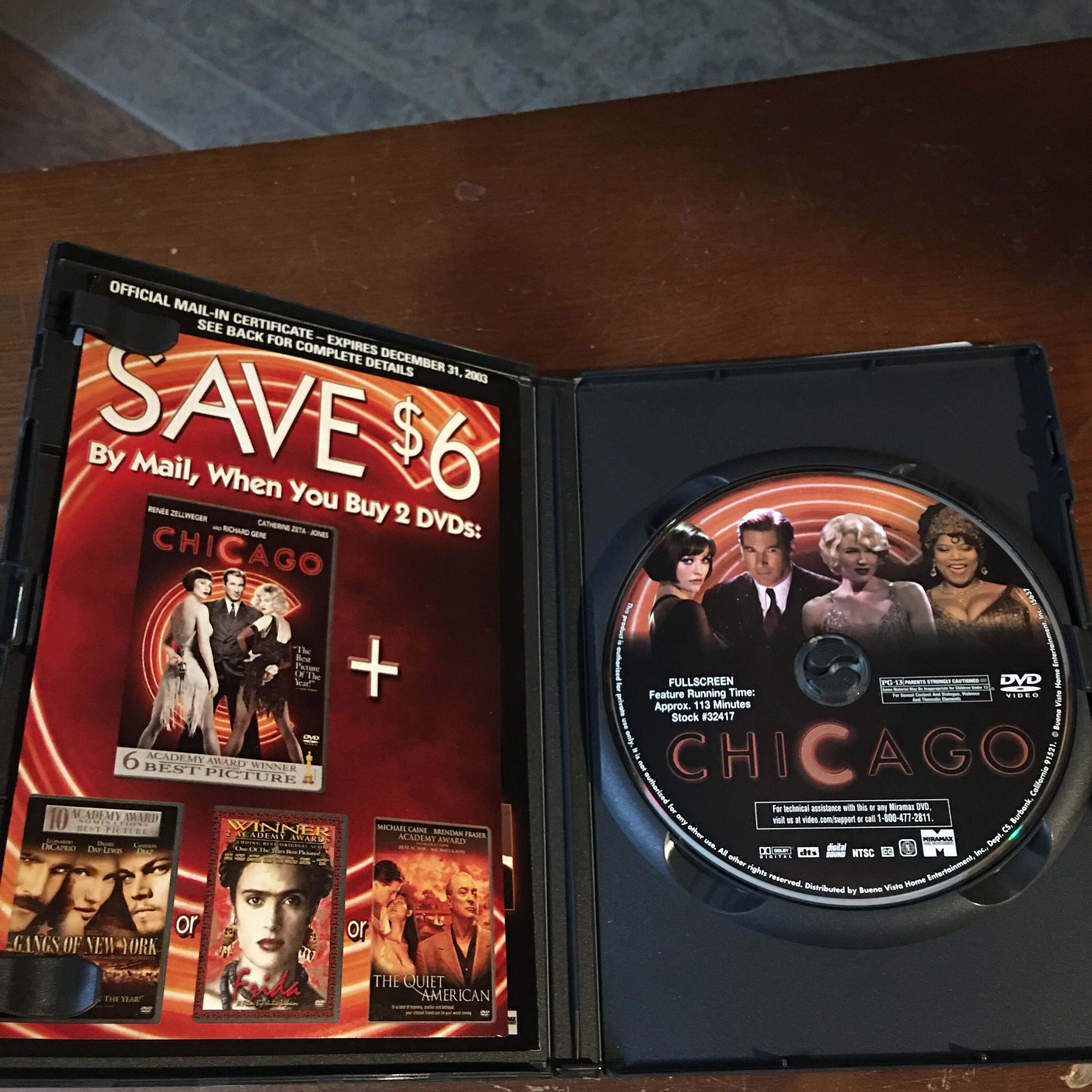 Chicago DVD Zellweger Gere Zeta-jones Full Screen | Etsy