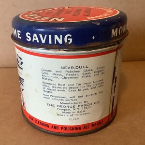 Vintage 1940s Nevr-dull Magic Wadding Polish Red White Blue Tin ...