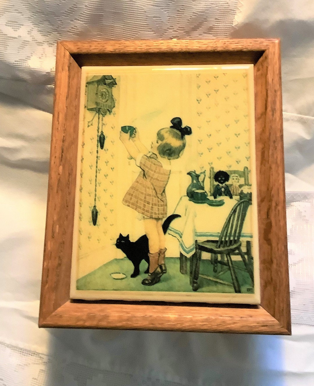 Vintage 1980s Kimberly Enterprises Tile Little Girl Trying to Feed Coo ...