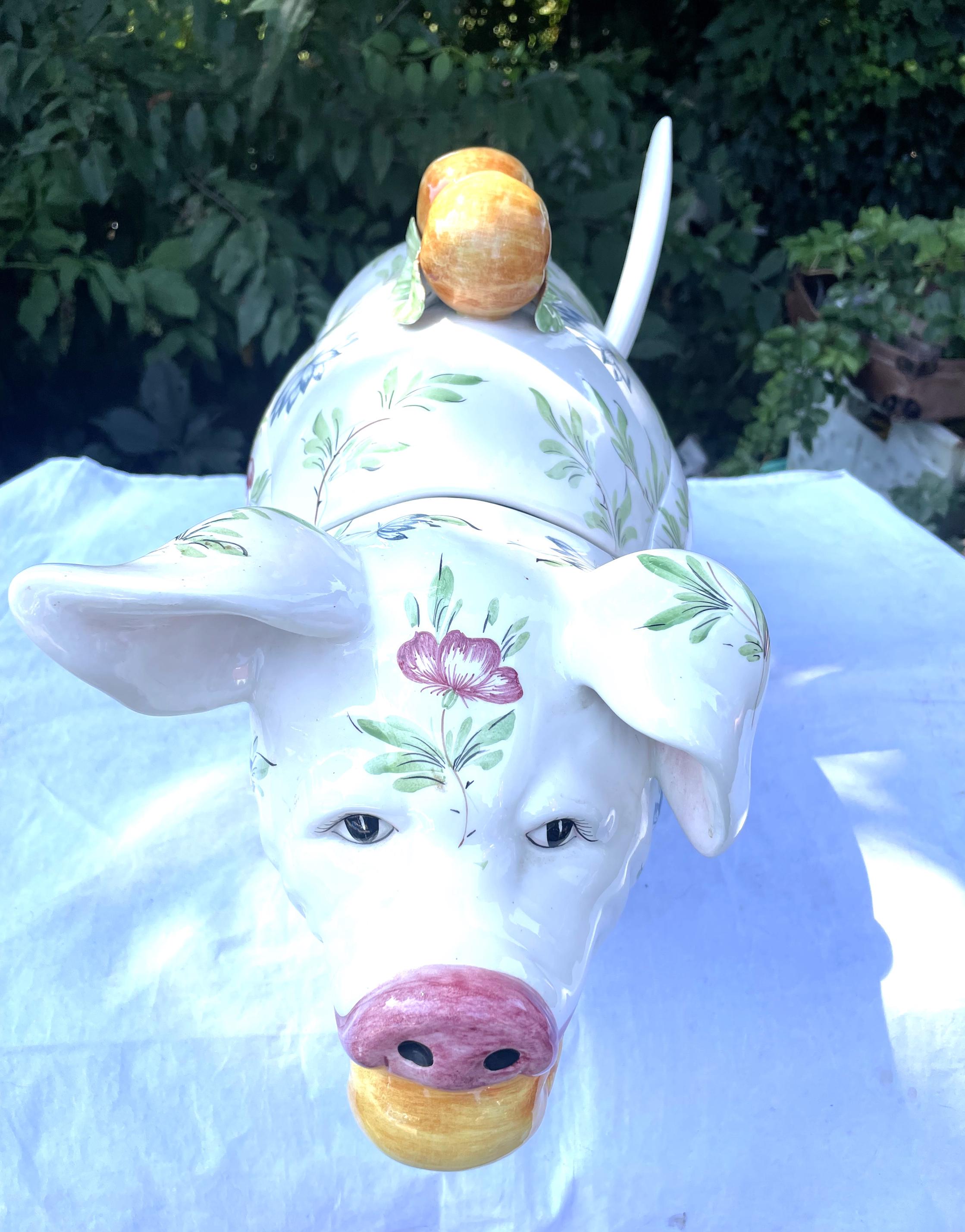 Vintage Majolica Pig Soup Tureen and Laddle Made in Italy Marked 25/71 ...