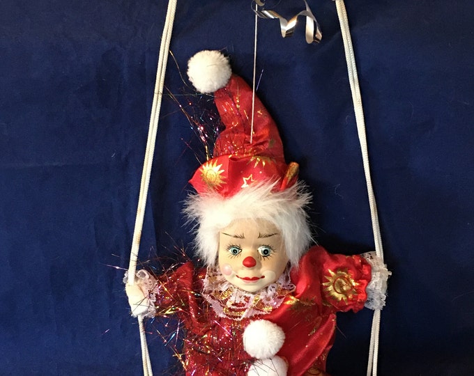 Vintage Clown on Rope Swing Hanging Doll Marionette German Circus Clown ...