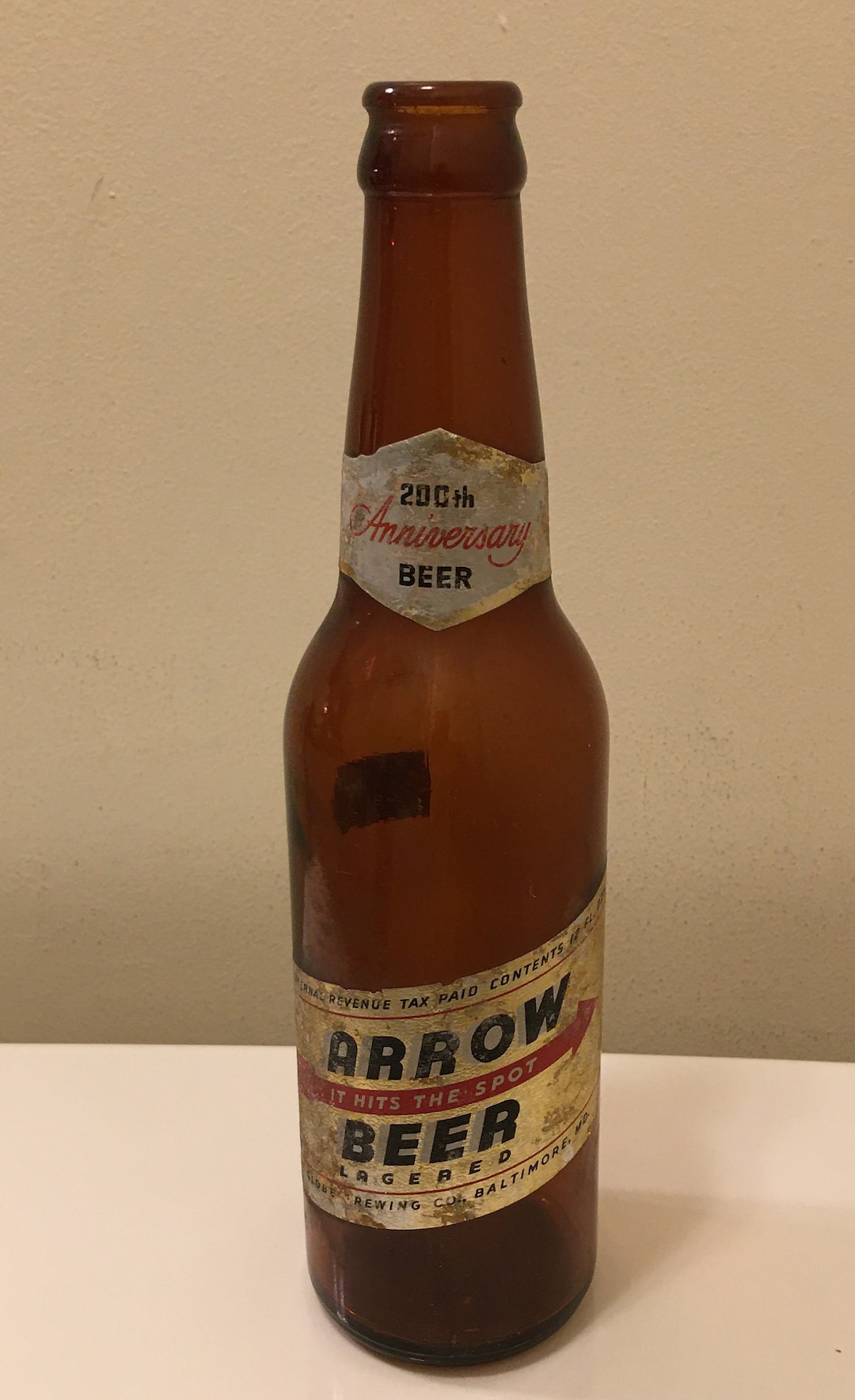 Vintage 40s Arrow Beer Lager Bottle Globe Brewing Baltimore Maryland ...