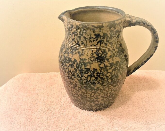 Vintage 1990 Signed Spongeware Pitcher Stoneware Jug Splatter Ware ...