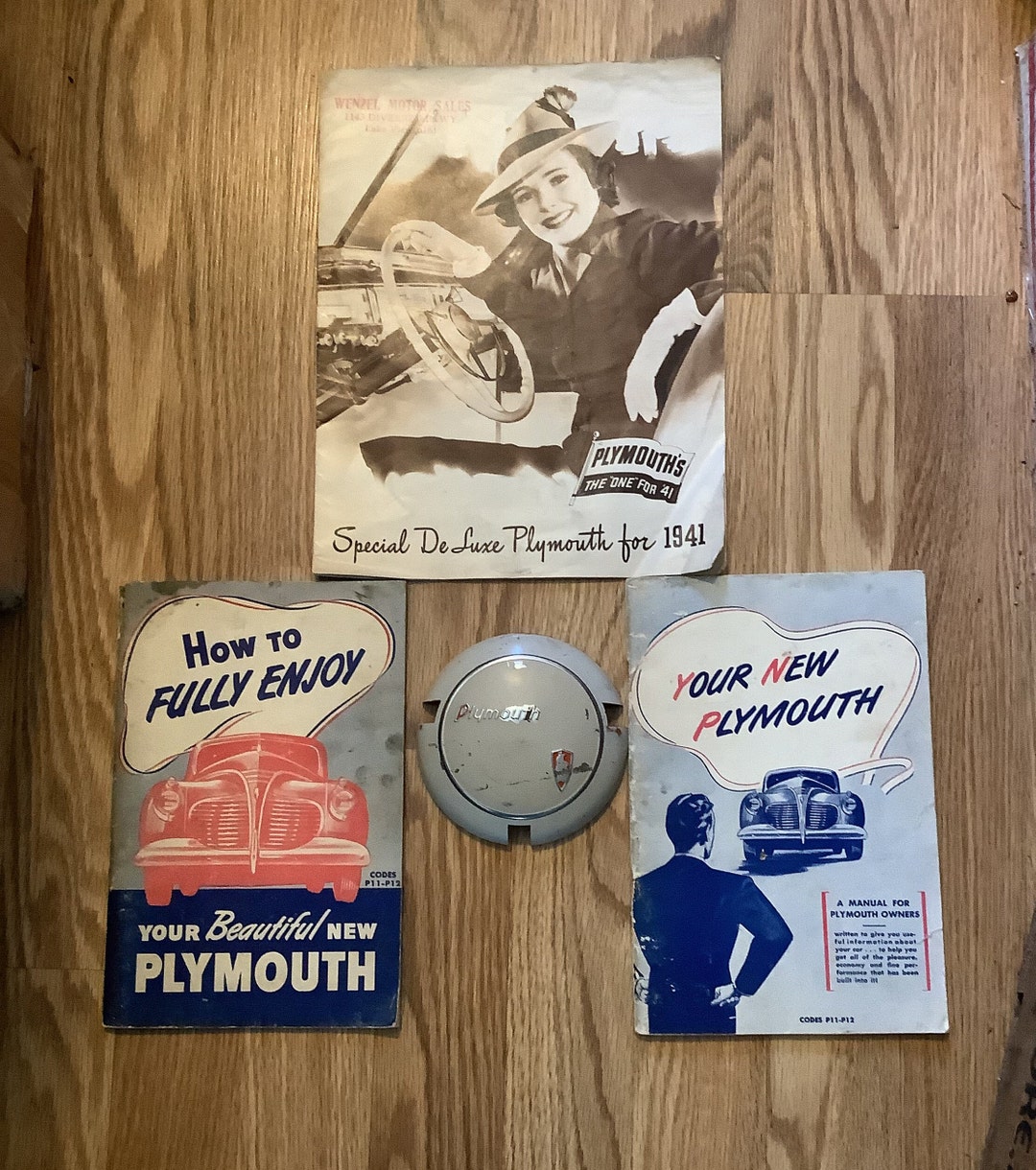 Vintage 1941 Plymouth Original Horn Button and 3 Plymouth Advertisement ...