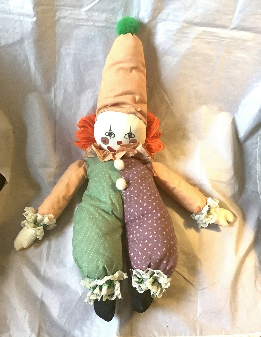 Vintage 21 Inch Hand Crafted Clown Soft Clown Doll With Bright Clothing ...