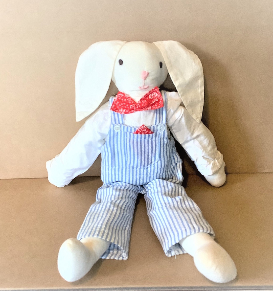 Vintage Handcrafted Plush 19 Inch Tall Rabbit Doll With Seer Sucker ...