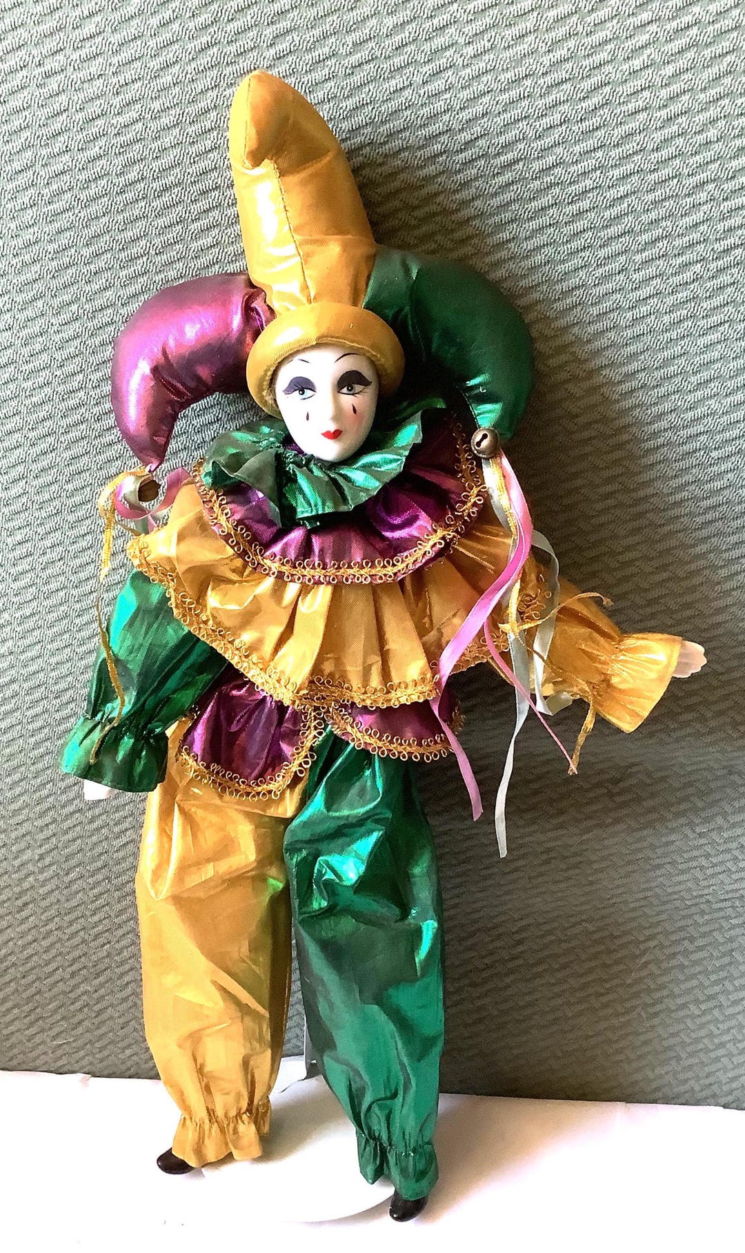 Vintage 19 Inch Porcelain Jester Doll - Hand Painted Porcelain Face ...