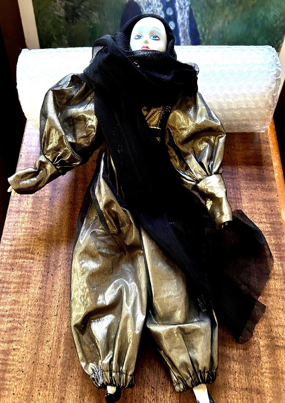 Vintage 16 Inch Tall Jester Doll Dressed in Black and Gold - Etsy