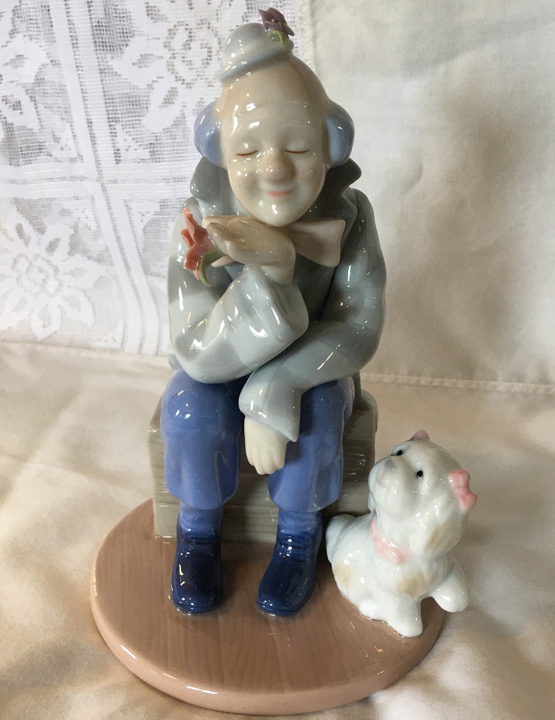 Design 7" Porcelain/clown W/poodle Bichon Figurine Meico "paul ...