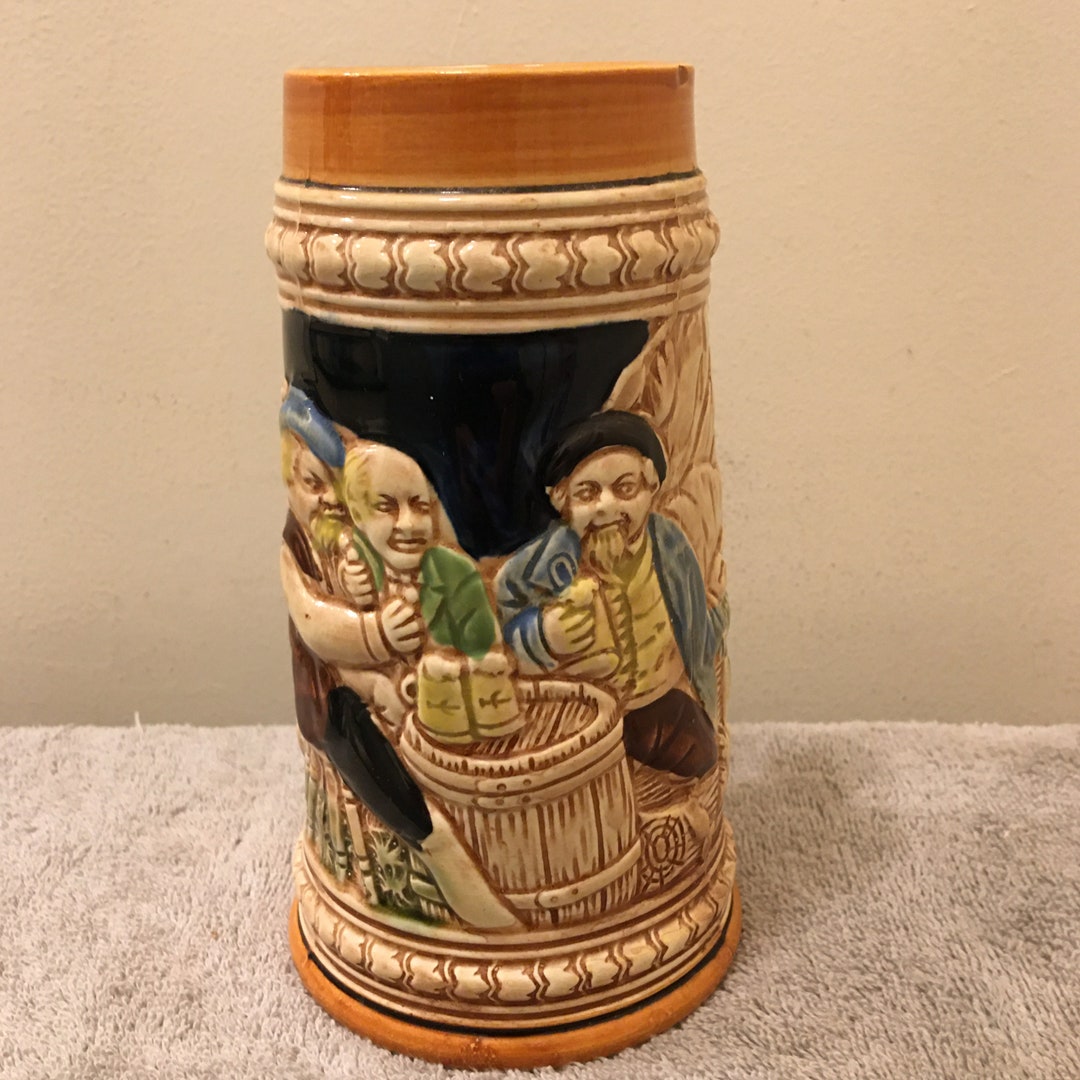 Vintage Rossini Beer Stein Mug Cup Men Drinking Around Barrel German ...