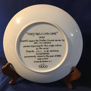 Vintage 1985 Reco Mother Goose Series Plate "mary Had a Little Lamb" by ...