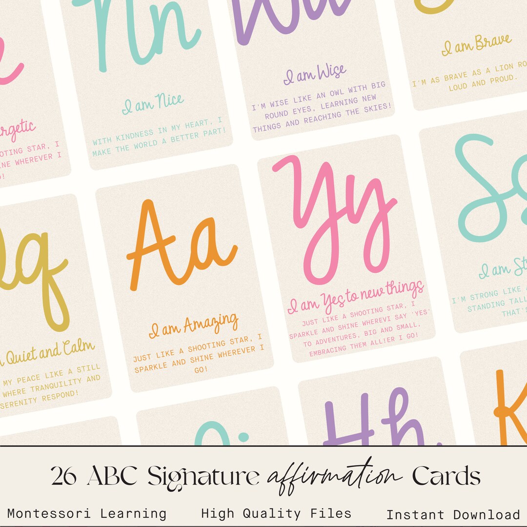 ABC Affirmation Cards for Kids | Happy Positive Self-esteem Boosters ...