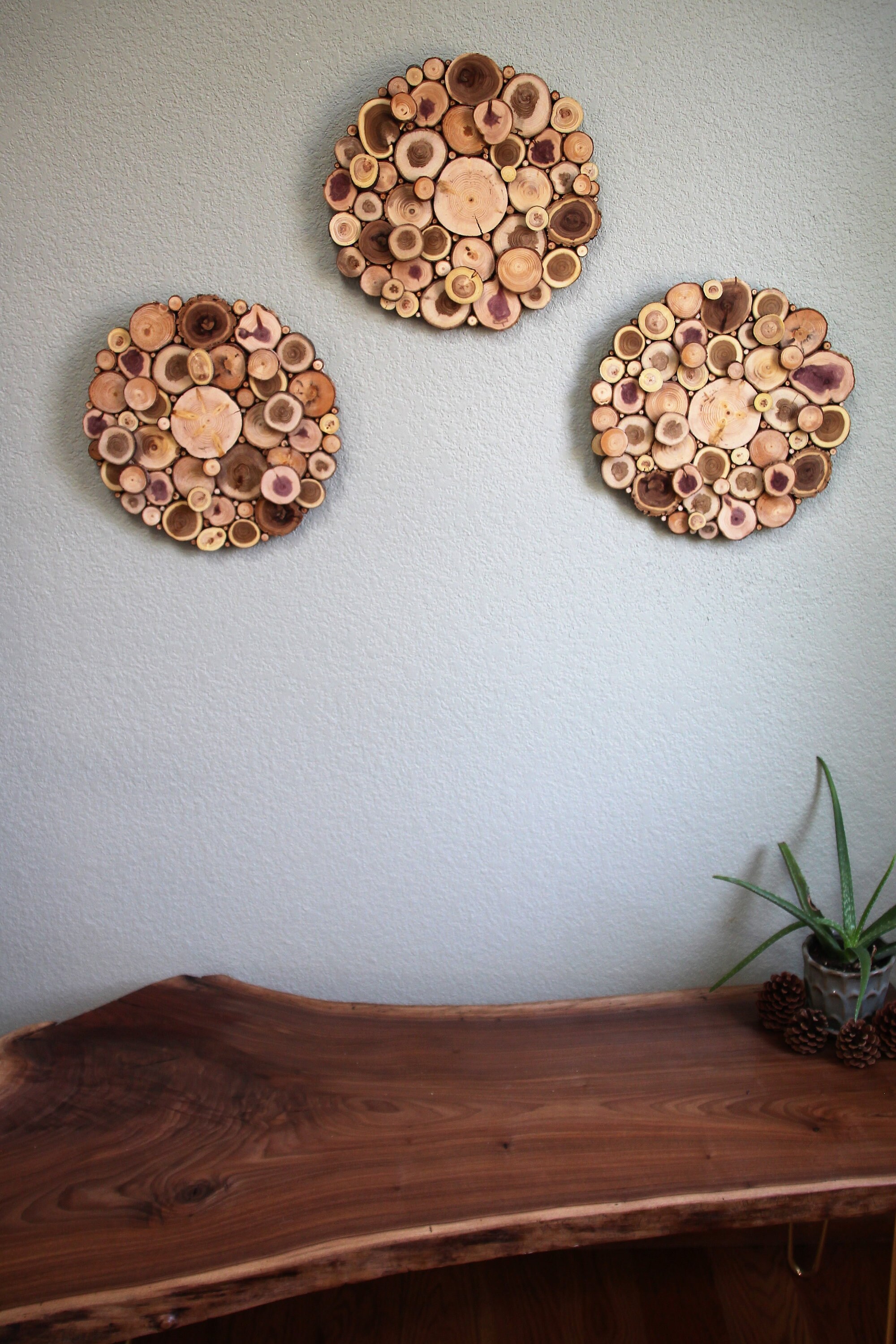 Wood Wall Art Set of 3 Circles Real Reclaimed Wood Slices | Etsy