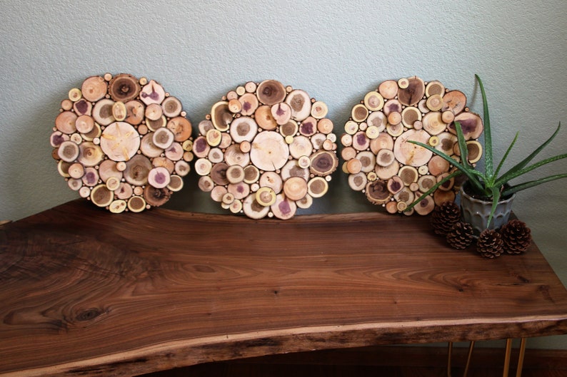 Wood Wall Art Set of 3 Circles Real Reclaimed Wood Slices | Etsy