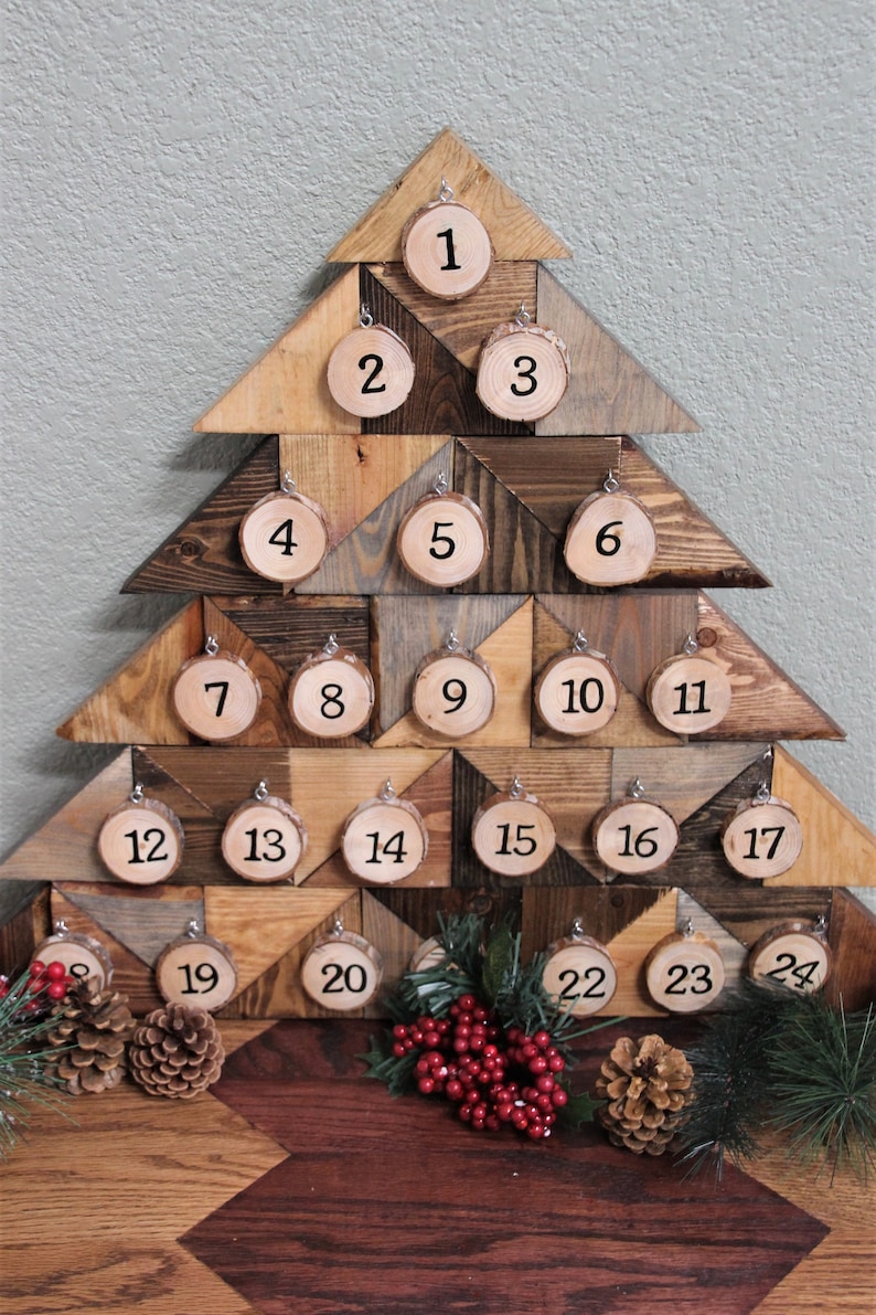 Advent Calendar Reclaimed Wood and Wood Slices Christmas - Etsy