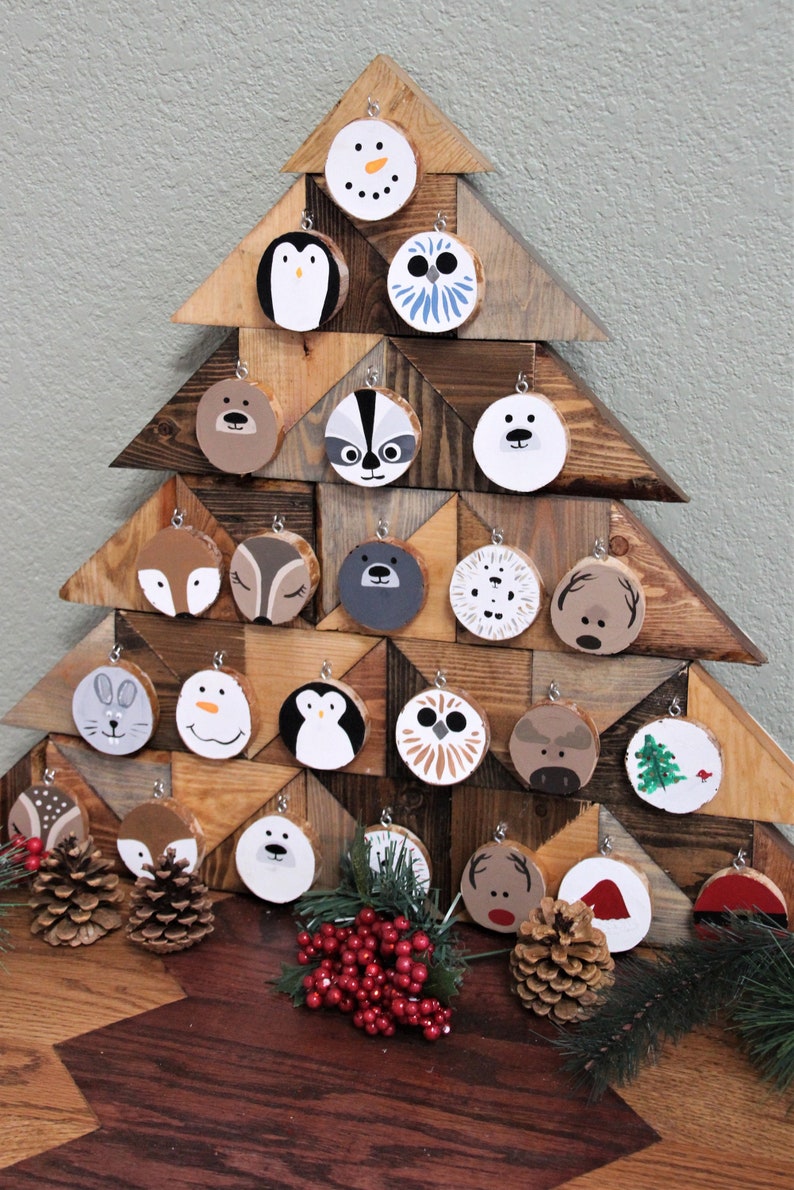 Advent Calendar Reclaimed Wood and Wood Slices Christmas - Etsy