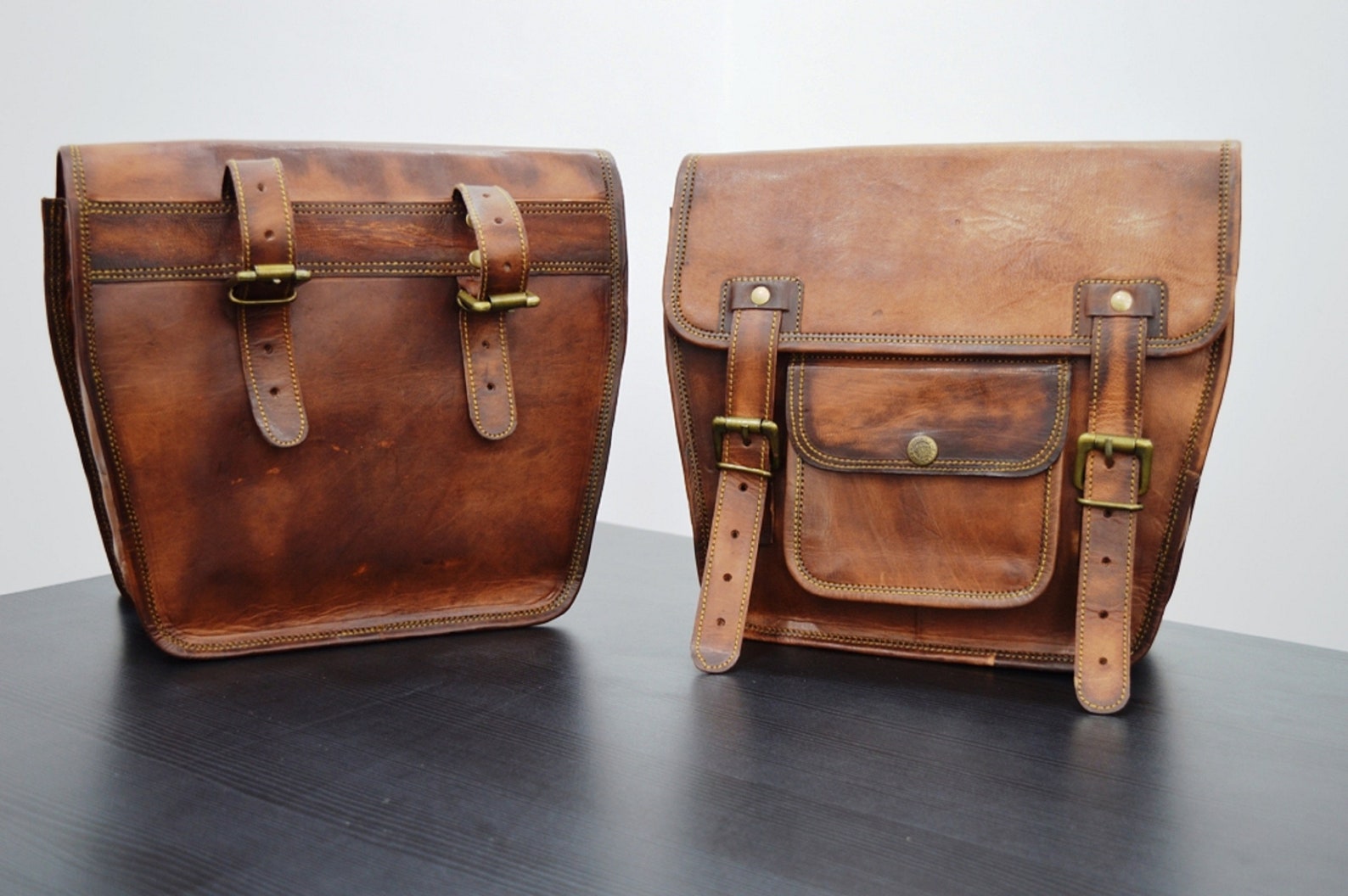 Leather Bike Bag Brown Leather Side Pouch Set of 2 - Etsy