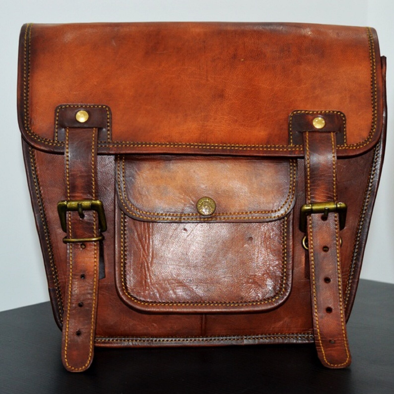 Leather Bike Bag Brown Leather Side Pouch Set of 2 | Etsy