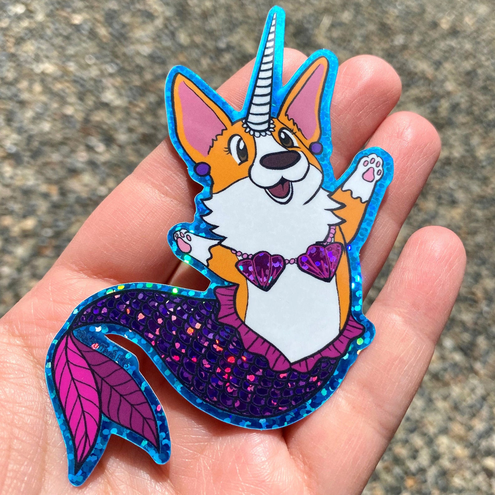 Mermaid Corgi Vinyl Mermaid Sticker Glitter Unicorn Sticker - Etsy