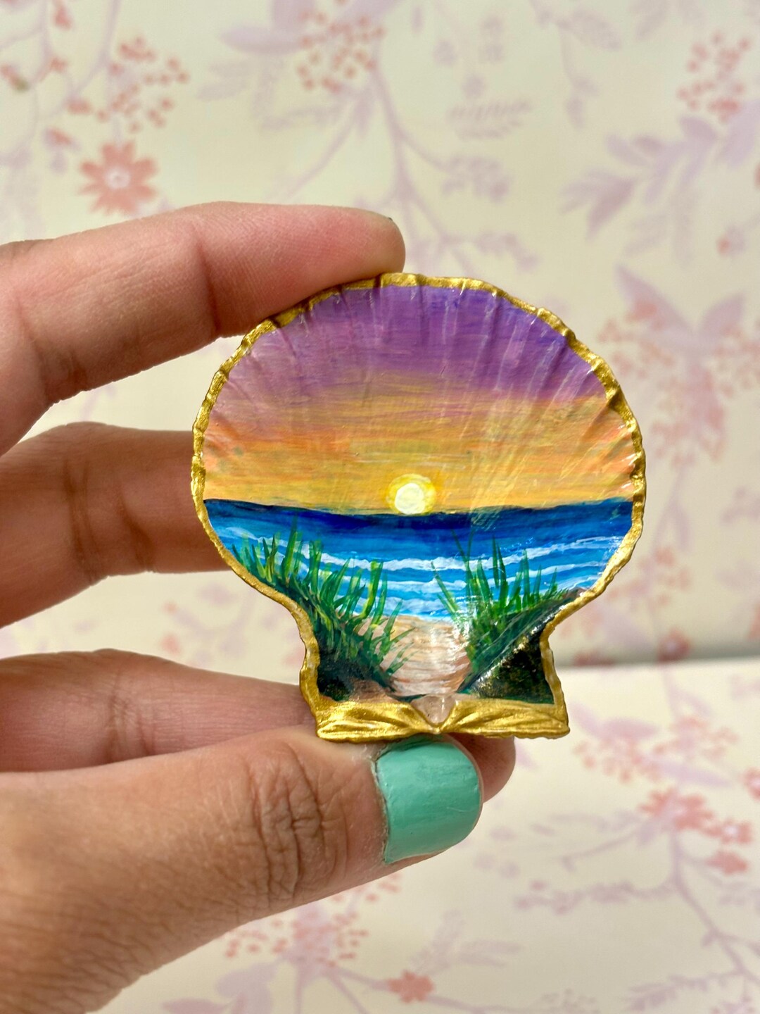 Hand-painted Path to the Beach at Sunset on a Real Shell Ready to ...